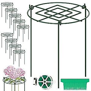 CKE 10 Pack 4mm 18 Inches Peony Cages Plant Support Plant Stakes Grow Through Grid Plant Supports Grow Through Hoops, Metal Peony Support Ring Plant Brace Flower Support Ring for Heavy Blossom 12"x18"