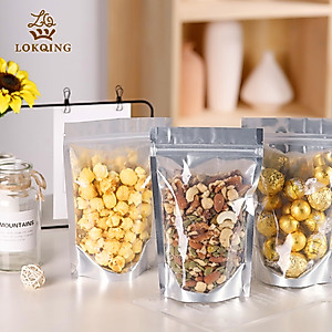 LOKQING Mylar Bags for Food Storage Resealable Bags for Small Business Stand Up Packaging Bags (100PACK,4.9 x7.9Inches)