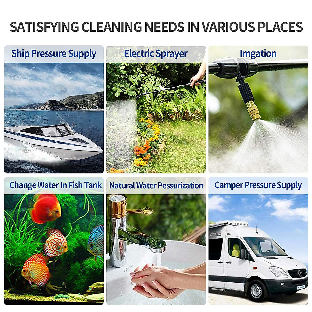 Aimela 12V DC Fresh Water Pump with 2 Hose Clamps,Self Priming Sprayer Pump with Pressure Switch,12 Volt High Pressure Pump Diaphragms,4.5 L/Min 1.2 GPM 85 PSI Adjustable for Spray,Marine,Lawn