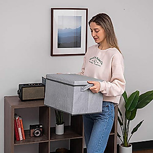 VENO Foldable Storage Bin with Lid, Sturdy Storage Box, Closet Organizer, Nursery Hamper, Collapsible Basket with Handle for Home, Bedroom, Playing Room, Office, Living Room (3-Pack, Jumbo, Gray)