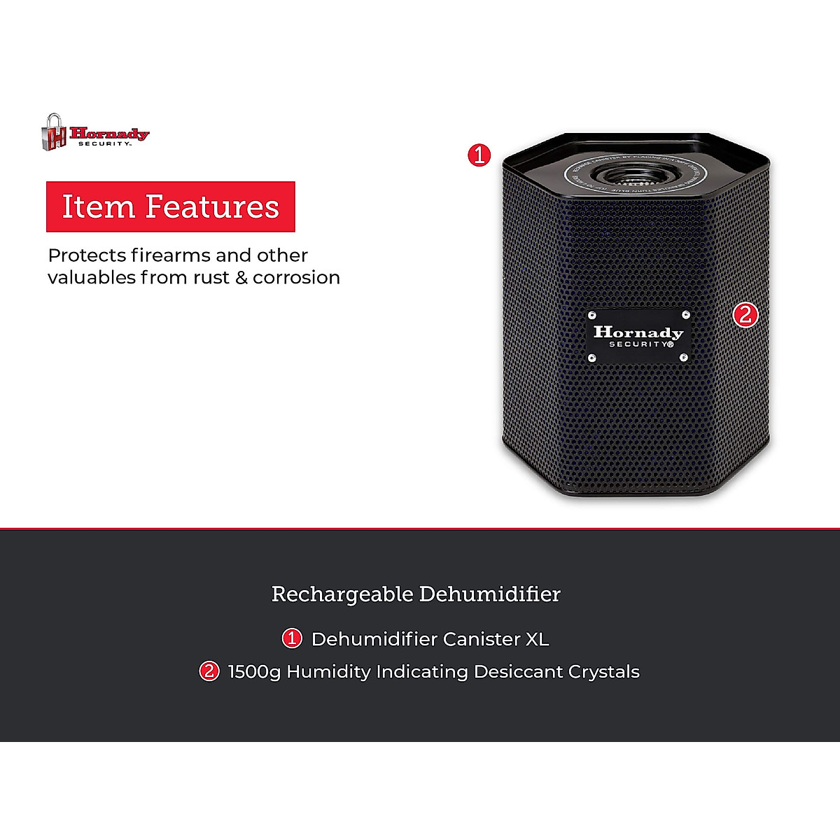 Hornady Reusable Canister Dehumidifier 1500G, 95906 - Portable, Easy to Use Moisture Absorbers for Gun Safes & Cabinets - Prevent Moisture Damage for Gun Safe Accessories, Firearms in Your Gun Vault