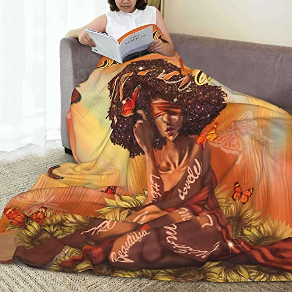 GADZILLE Black Girl Blanket Super Soft Black Women Blanket Velvet Plush Throws Blankets for Couch 60"x80"