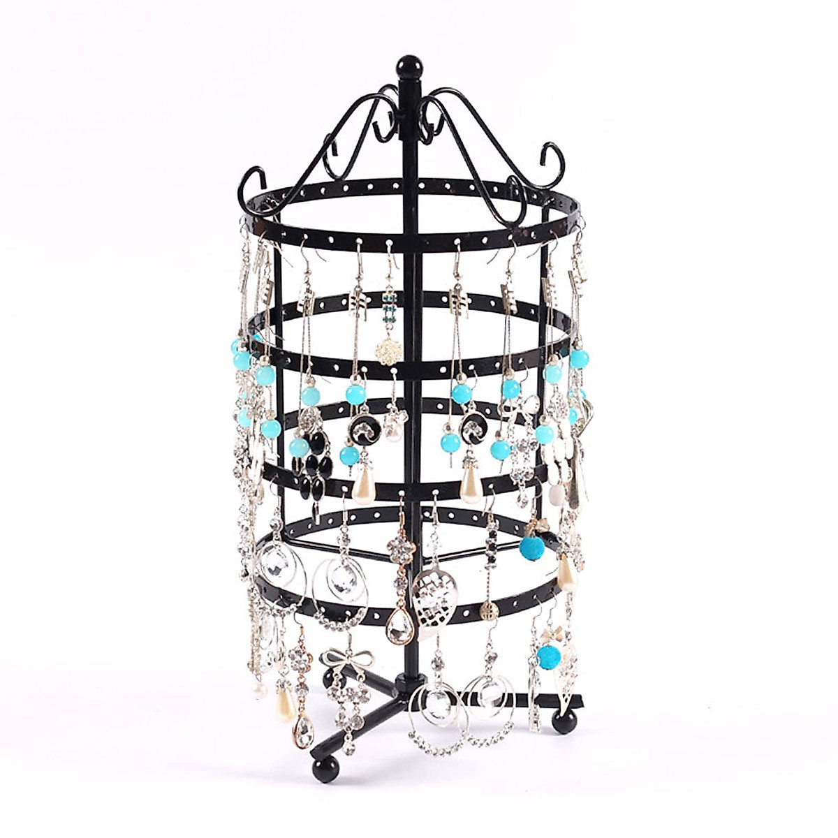 PENGKE Earring Holder Organizer,360 Rotating Earring Organizer, 4 Tiers 144 Holes Earring Jewelry Display Stands,Metal Necklace Jewlery Holder,12.2 x6 inch Black