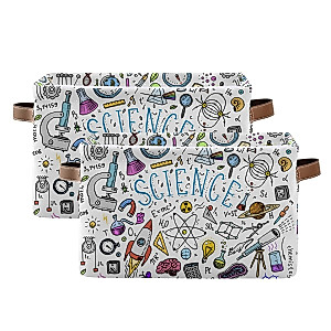 AUUXVA Education Science Chemistry Storage Bins Basket, Collapsible Storage Cube Rectangle Storage Box with Handles for Shelf Closet Nursery Bedroom Home Office 2 Pack