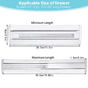 Drawer Dividers, 4 Pack Adjustable Drawer Organizers 3.2" High Expandable from 11.3-20" Clear Expandable Dresser Organizer for Clothes Kitchen Utensils Cutlery Drawer Organizers Set