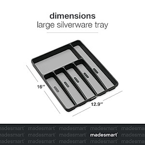 madesmart Classic Large Silverware Tray - Granite |CLASSIC COLLECTION | 6-Compartments| Kitchen Drawer Organizer | Soft-Grip Lining and Non-Slip Rubber Feet | BPA-Free