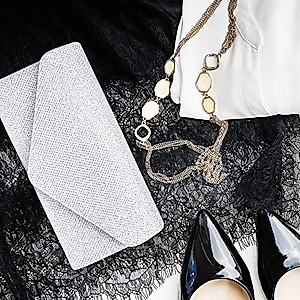 Larcenciel Silver Clutch Purses for Women Evening, Sparkly Envelope Clutch Evening Bag w/Chain, Elegant Crossbody Shoulder Handbag, Shiny Party Prom Purse Bride Wedding Guest Clutch Dress Carry on Bag