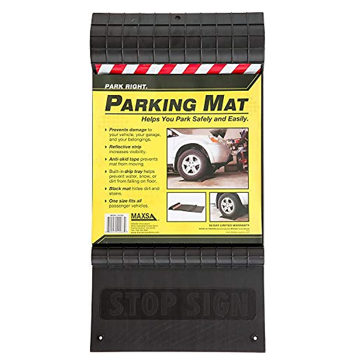 Maxsa 37358-RS Park Right Perfect Parking Self Adhesive Anti-skid Parking Mat for Cars and Trucks, 2” x 11” x 21.5” Black with Reflective Strip