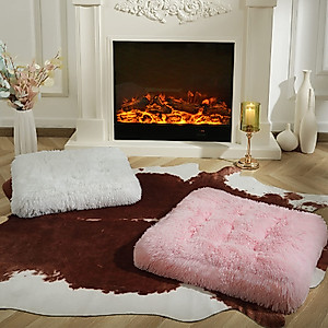 Espiraio Chair Cushion, Thick and Comfortable Seat Cushion Pads, Super Soft Cute Durable Square Pillow, Shaggy Chair Cover Chair Pads Home Decor Stools Floor Cushion Pet Pad 20 × 20 Inch Cream White