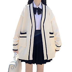 Womens Japan Cute Cardigan Sweater Kawaii JK Uniform Open Front Cardigan with Buttons Aesthetic Long Sleeve Loose Jackets