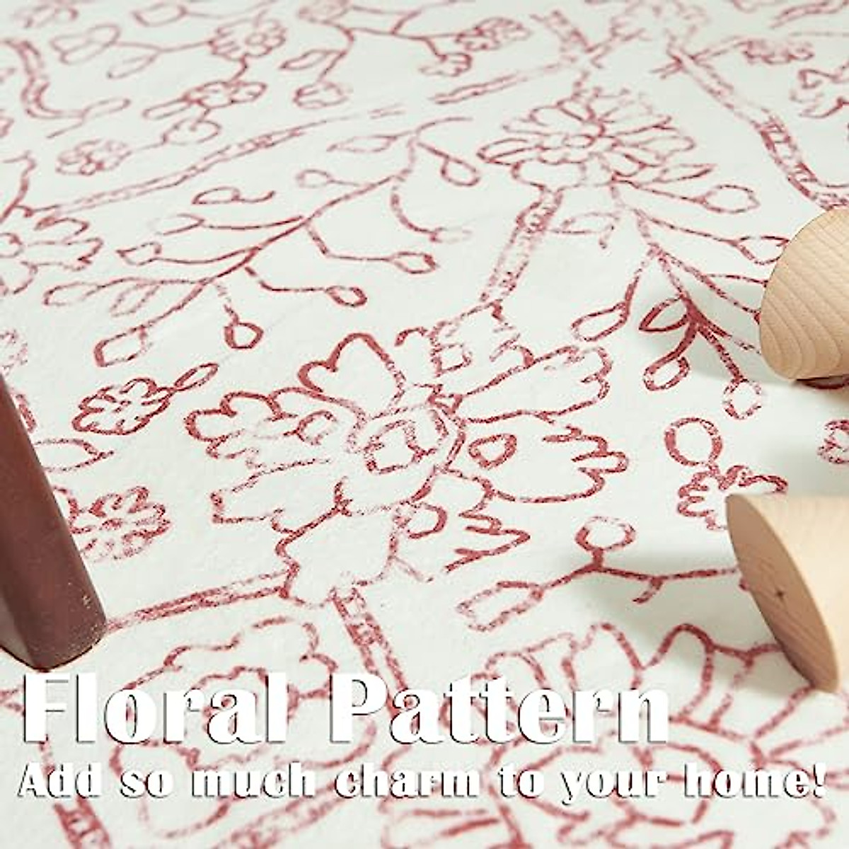 jinchan Area Rug 8x10 Persian Rug Washable Boho Living Room Rug Floral Print Large Rug Indoor Soft Distressed Carpet Thin Rug Bedroom Dining Room Office Farmhouse Red On Cream