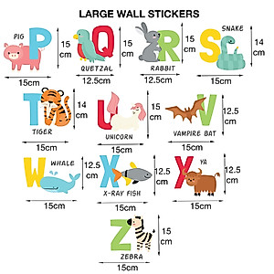 Mienno Alphabet Wall Decals, Animal Alphabet Wall Stickers for Kids Room, Nursery Room, Classroom, Removable Vinyl Animal Alphabet Stickers Decals