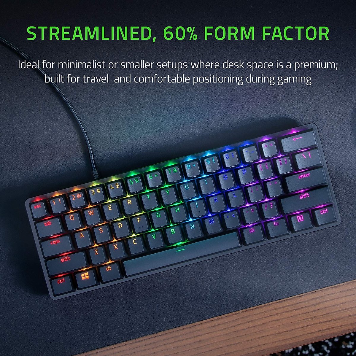 Razer Huntsman Mini 60% Gaming Keyboard + PBT Keycap + Coiled Cable Upgrade Set Bundle: Classic Black/Clicky Optical - Mercury White