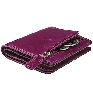 Itslife Women's Rfid Blocking Small Compact Bifold Leather Pocket Wallet Ladies Mini Purse with id Window (Waxed Fuchsia)