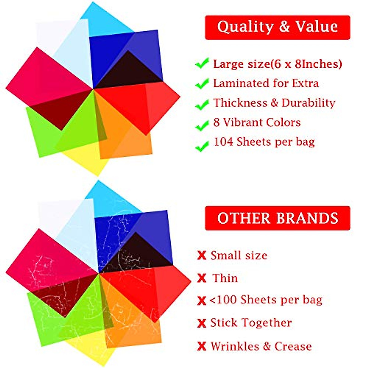 104 Pieces Cello Sheets Cellophane Wraps for DIY Arts Crafts Decoration (6 x 8 Inch)