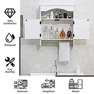 Los muebles White Bathroom Wall Cabinet,Medicine Cabinet with 2 Door Over The Toilet Storage Cabinet Hanging Cabinet with Towels Bar Wall Cabinet for Bathroom Laundry Room Kitchen (White)