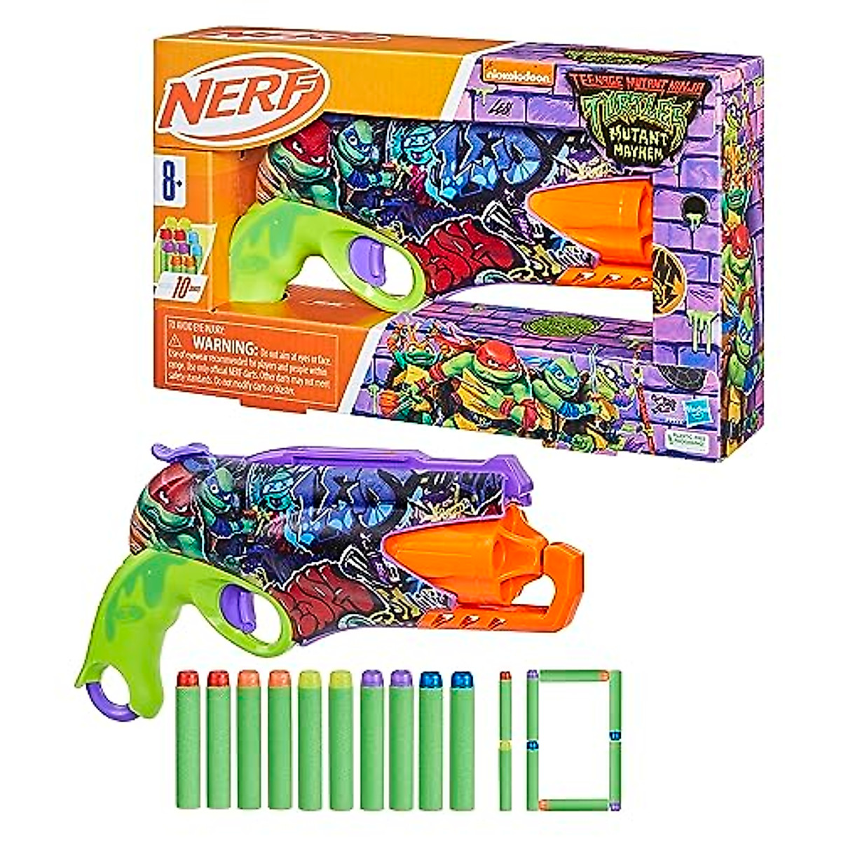 NERF Teenage Mutant Ninja Turtles Blaster, 10 Elite Darts, Toy Foam Blasters for 8 Year Old Boys & Girls & Up