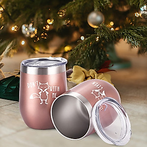 The Fox Series Wine Tumbler Set, 4 Pack, Infoxicated, Zero Fox Given, Oh for Fox Sake, Don't Fox with Me Wine Tumbler for Friends Mom Dad Wife Husband Sisters Family with Spoon, 12 Oz, Rose Gold