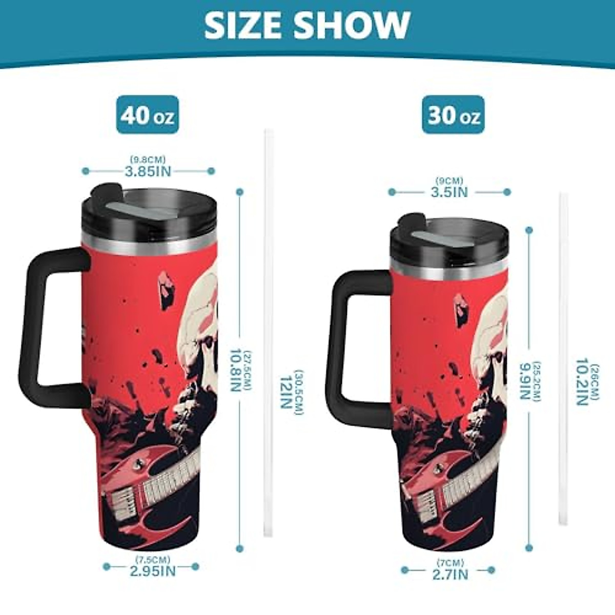 Flradish 30oz Tumbler with Handle, Skeleton Rock Stainless Steel Tumbler with Lid and Straws Double Wall Vacuum Insulated Leakproof Coffee Travel Mug