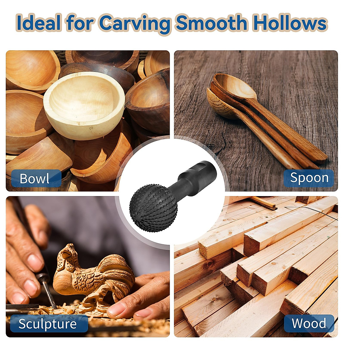 Sphere Rotary Burr with 5/8-11 Threads for 4 1/2 and 5 Inch Angle Grinder, Ball Gouge Angle Grinder Attachments for Woodworking Grinding Polishing Carving