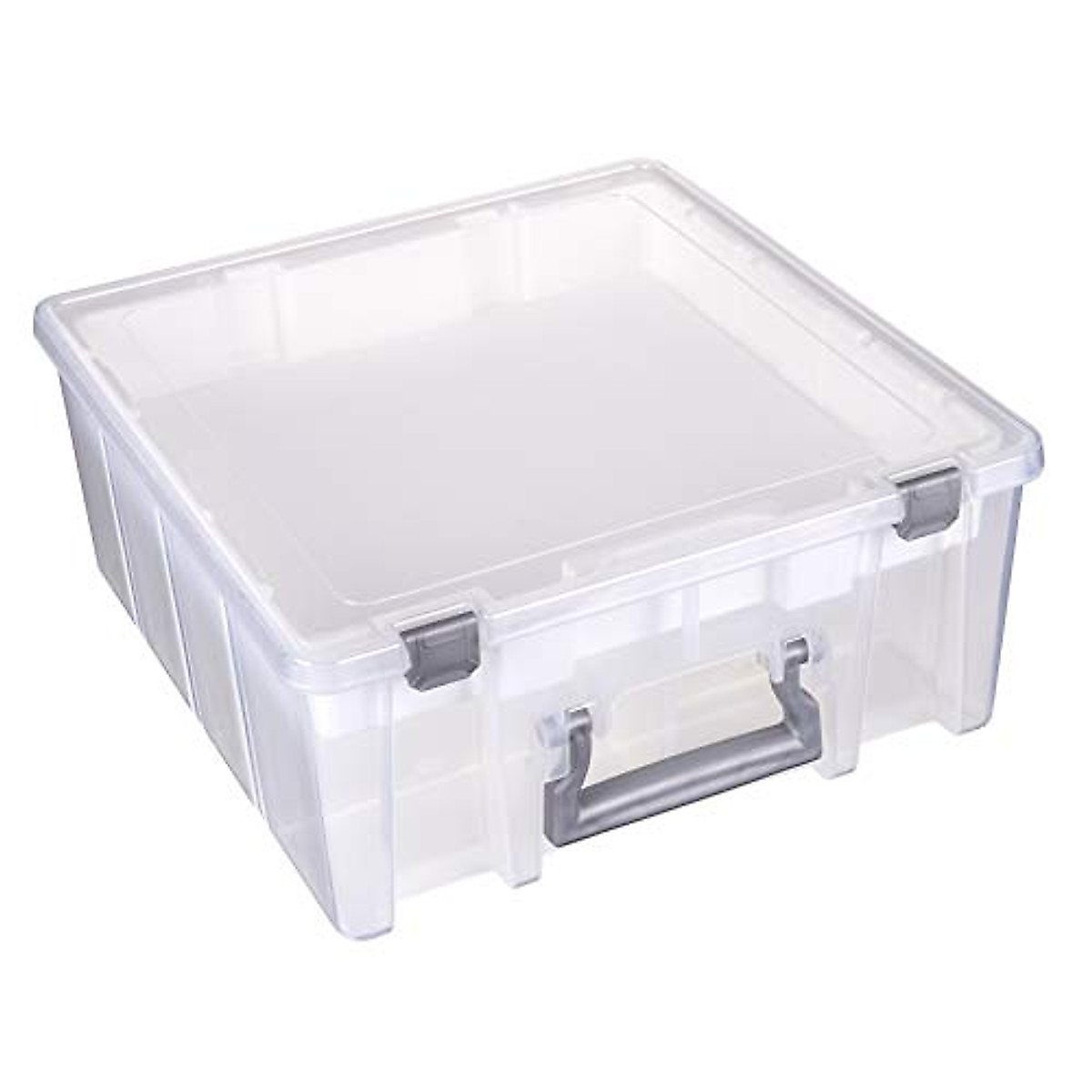 AB Designs 6899ABD Super Satchel Double Deep with Lift-Out Tray and Removable Dividers, Stackable Home Storage Organization Container, Clear with Sliver Latches and Handle