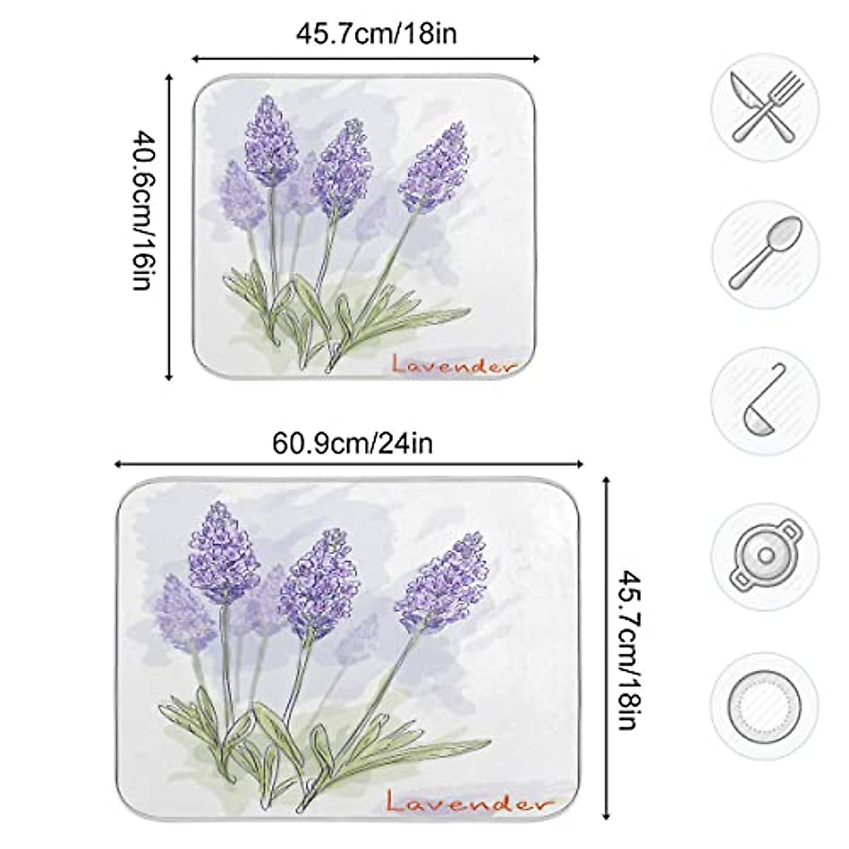 Blue Lavender Violet Flowers Dish Mat Dish Drainer Pads Dish Drying Pad for Kitchen Counter Kitchen Heat Resistant Mat 16 x 18