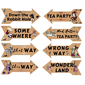 Alice in Wonderland Party Decor Vintage Style Arrow Signs Mad Hatters Tea Party Props 8 PCS Double Sided
