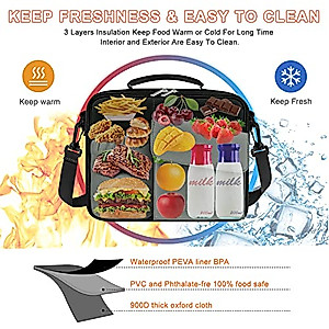 TORRYZA Kids Lunch Box,Expandable Lunch box for Men/Boys,Insulated Lunch Bag for Kids,Double Insulated with 2 Reusable Storage Bags & 2 Ice Packs,Lunch Tote Bag for Office/Picnic-Grey&Black