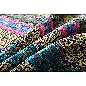 NEWLAKE Striped Jacquard Style Cotton 3-Piece Patchwork Bedspread Quilt Sets, Queen Size