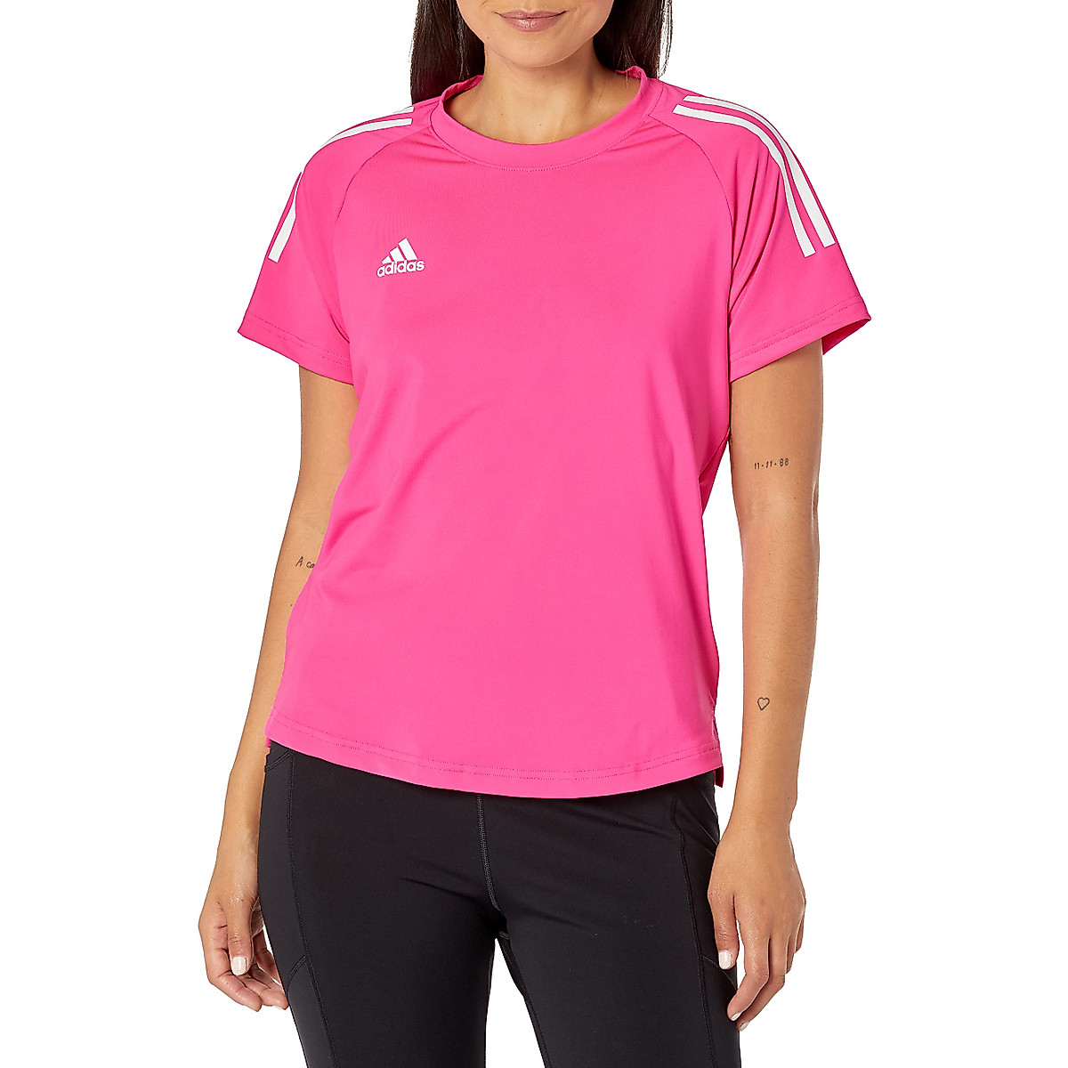 adidas Women's Hi Low Jersey Short Sleeve, Team Shock Pink/White, Large