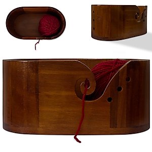 VPF Large Yarn Bowl,Knitting Yarn Bowl Portable, Wood Yarn Bowl Holder Swirl Design,Wool Yarn Storage Crochet Bowl Organizer for DIY Knitting Crocheting