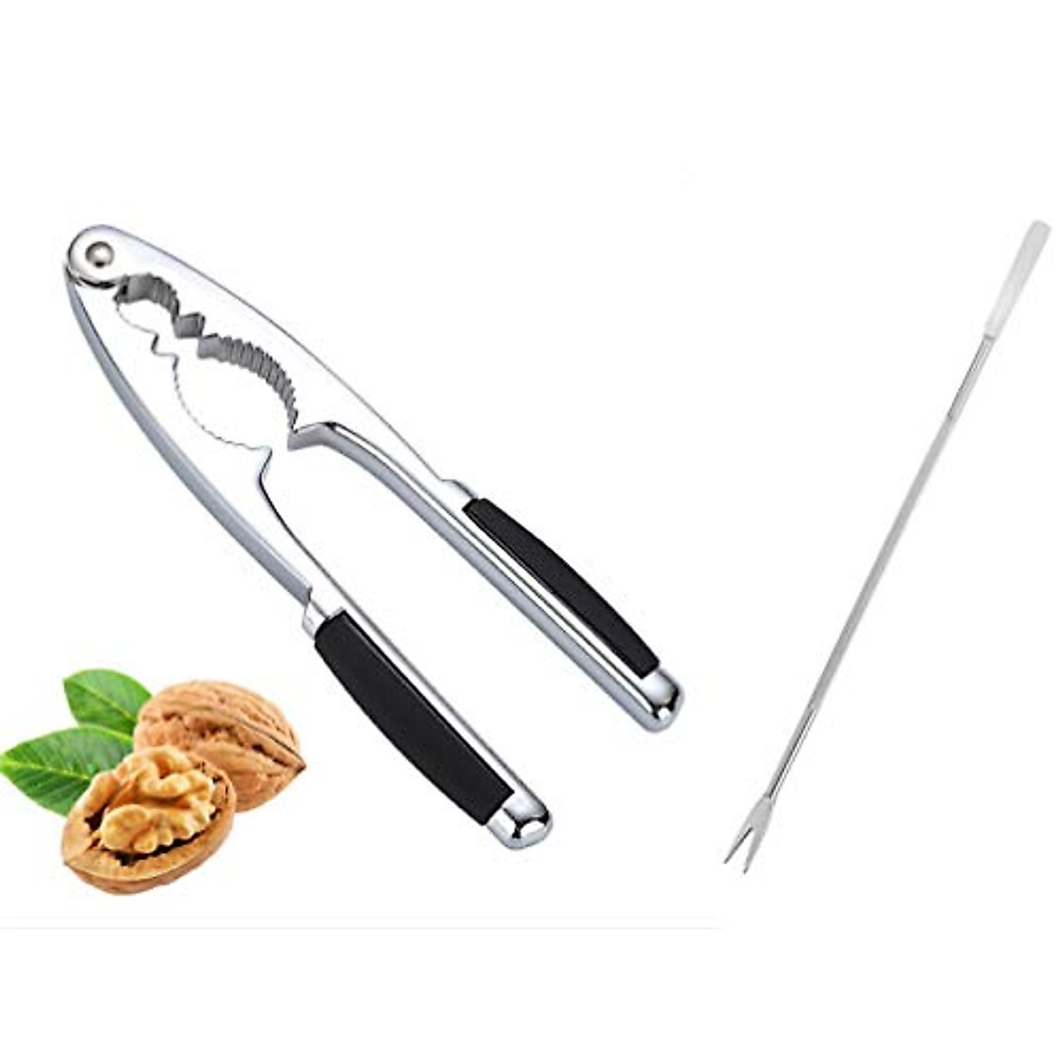 Nutcrackers Walnut Pecan Nut Cracker Heavy Duty Shell Cracker Seafood Walnut Opener Tool with Non-Slip Handle and 1 Pick