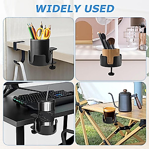 Desk Cup Holder Clamp W/Desk Hook,Large Anti-Spill Cup Holder Clamp, Easy to Install Table Cup Holder,Desk Drink Bottle Holder for Coffee Mups,Water Cups,Bag,Headphone