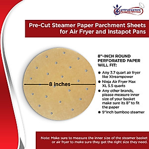 KITCHENATICS Round Unbleached Air Fryer Liners Disposable, Parchment Paper Air Fryer Liner, Oil-Proof, Water-Proof, Paper Liners for Air fryer Basket, Baking, Oven, Microwave, Steamer 8 Inch 150 Pcs