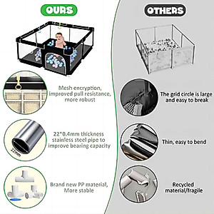 BeeHalo Baby Playpen Baby Playard, Playpen for Babies and Toddlers with Gate, Indoor & Outdoor Kids Activity Center with Anti-Slip Base,Sturdy Safety Play Yard with Soft Breathable Mesh(Black,50”×50”)