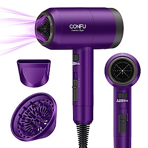 CONFU 1600W Hair Dryer, Lightweight Hair Blow Dryer, Ionic Hair Dryers with Diffuser & Concentrator & Cool Shot Button for Travel Salon Home Use, Purple