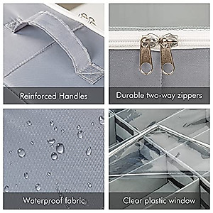 Surblue Shoe Storage Organizer Under Bed Adjustable Dividers Oxford Container Closet Storage Solution with Clear Cover and Handle for Clothing Boots Blankets Sweaters Toys,10 Pairs