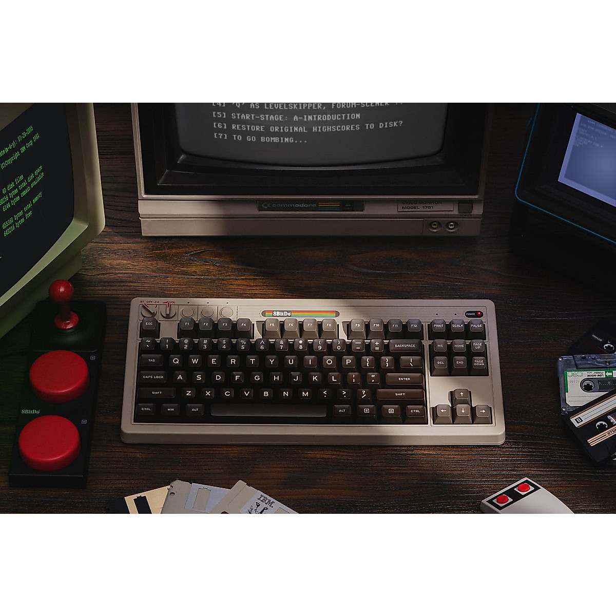 8BitDo Retro Mechanical Keyboard, Bluetooth/2.4G/USB-C Hot Swappable Gaming Keyboard with 87 Keys, Dual Super Buttons and Super Stick for Windows and Android - C64 Edition