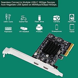 FebSmart 2X 10Gbps Max Speed USB-C Ports PCIE USB 3.1 GEN 2 Expansion Card for Windows, MAC OS and Linux PCs, Built in FebSmart Self-Powered Technology, No Need Additional Power Supply (FS-C2-Pro)
