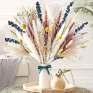115pcs Dried Pampas Grass - Natural Pompas Grass Boho Dried Flowers Bouquet , DIY Short Pampas Grass Artistic Home Decor for Wedding Floral Arrangements and Bedroom