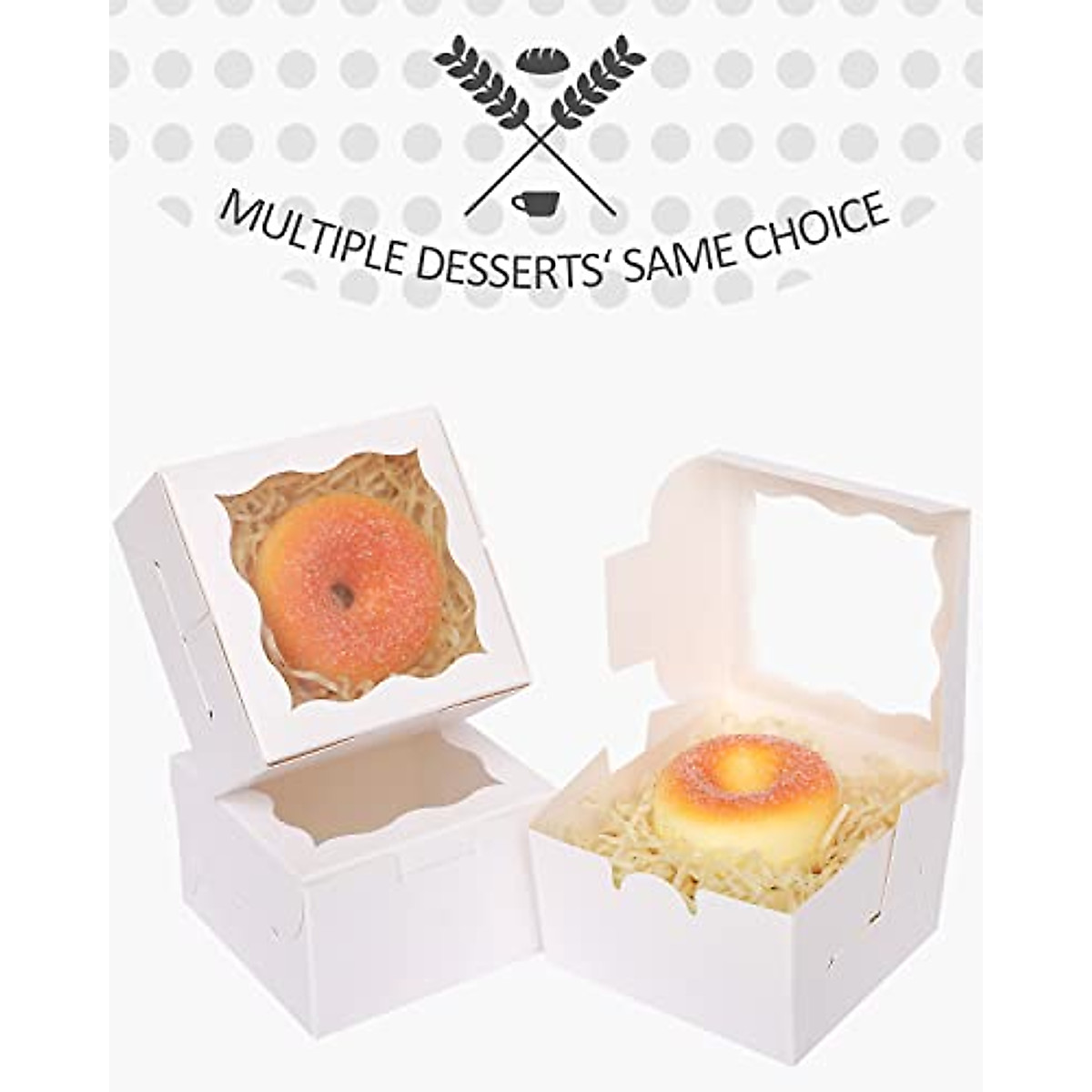 qiqee Bakery Box with Window 4x4x2.5 4*4*2.5inch/100Packs White Macaron Boxes Small Donut Pastry Boxes for Party Mini Cookie Boxes(5 Diferent Gift Include)
