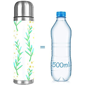 Stainless Steel Leather Vacuum Insulated Mug Leaves Thermos Water Bottle for Hot and Cold Drinks Kids Adults 16 Oz