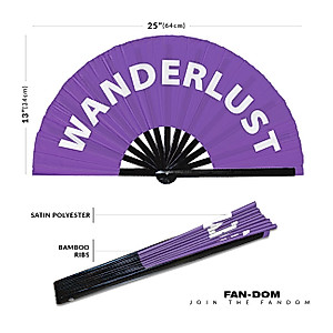 Wanderlust hand fan foldable bamboo circuit hand fan funny gag slang words expressions statement gifts Festival accessories Rave handheld Circuit event fan Clack fans (Purple)