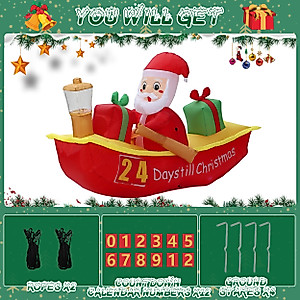 M MINGLE Christmas Inflatables Santa Claus, 7 FT Santa Inflatables Outdoor Decorations Countdown to Christmas, Blow up Yard Decorations Built-in LED Lights for Holiday Lawn Garden