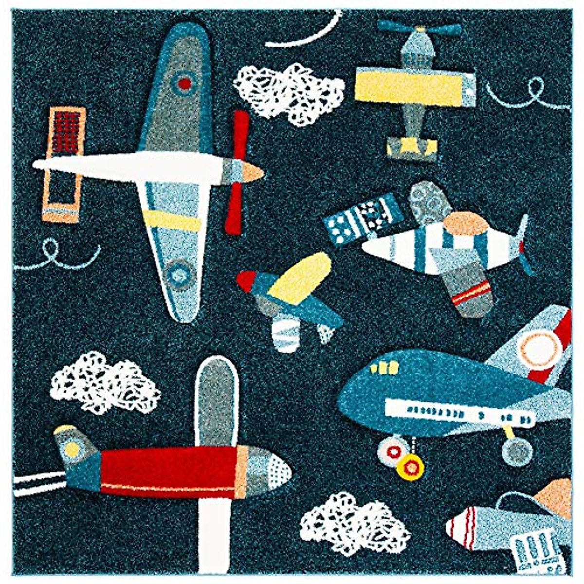 SAFAVIEH Carousel Kids Collection 4' Square Navy/Ivory CRK167N Airplane Nursery Playroom Area Rug