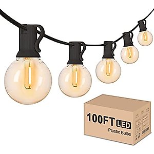 Svater Outdoor String Lights 100ft Shatterproof, Globe Patio Lights with 50pcs Plastic Bulbs, 2700K Warm White, IP45 Waterproof, Connectable Hanging Lights for Patio Balcony Party Porch