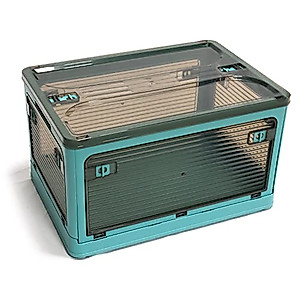 RAMGTW Large Clear Plastic Storage Box with Lid Wheels Collapsible Storage Bins with Five Doors Stackable Folding Container Organizer. Foldable Car Trunk Organizer Picnic Camping Family (Large, Blue)