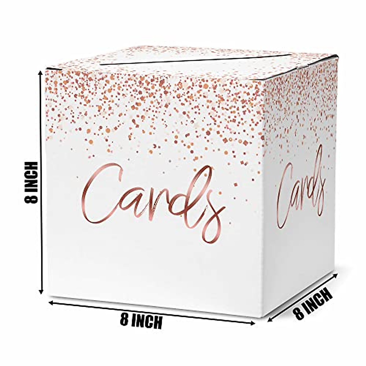8”Card Box, White and Rose Gold Cards Receiving Box, For Birthday, Wedding, Bridal or Baby Shower, Engagement, Retirements, Graduation, Money Box Holder, Party Favor, Decorations, 1 pte (Cabox008