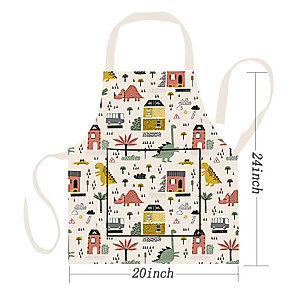 Sosolong Adjustable Children's Waterproof Apron, with Children's Pocket Cooking Apron, Baking, Painting, Gardening (dinosaur apron)
