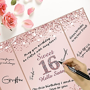 Vlipoeasn Sweet 16 Birthday Guest Book Alternative, Rose Gold Sweet 16 Birthday Decorations for Girl, 16th Birthday Party Signature Book, 16 Year Old Birthday Gifts for Girls